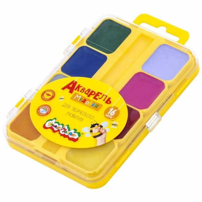 Акварель Каляка-Маляка квадратная кювет 16 цветов без кисти пластиковая упаковка