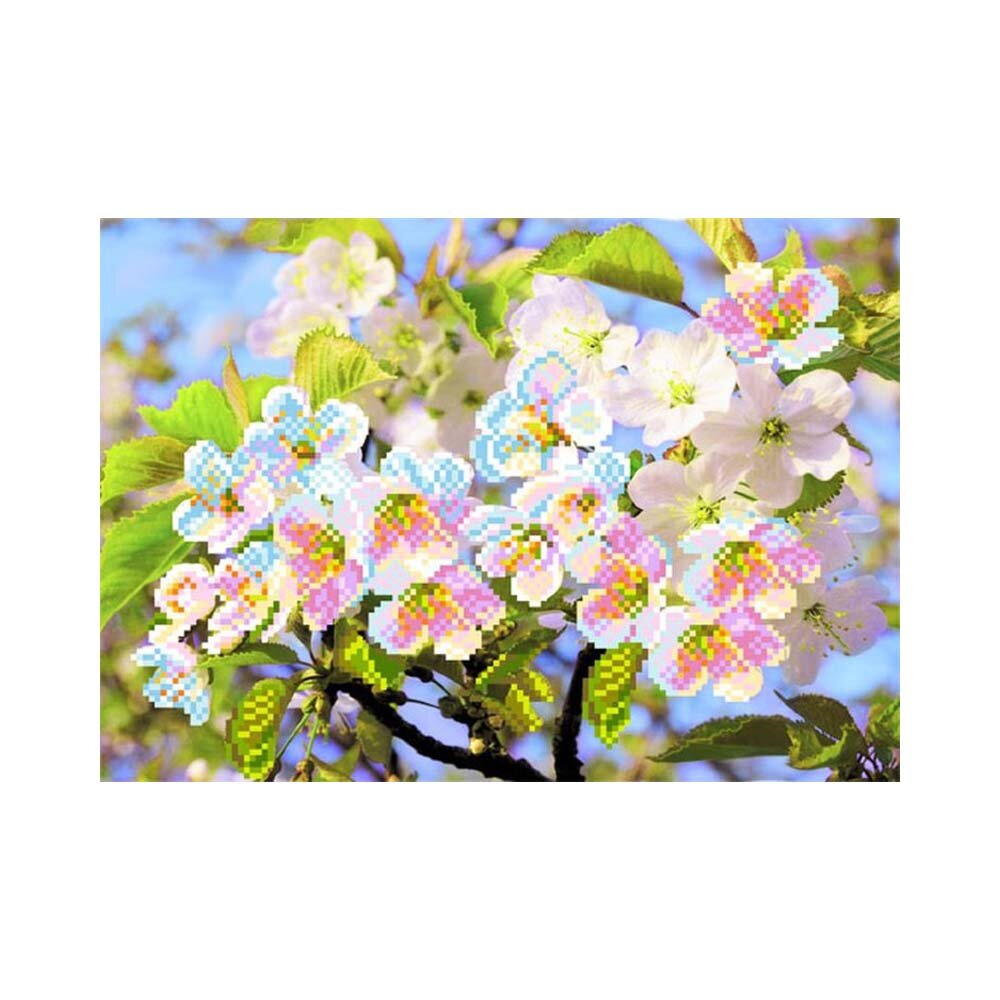 Матренин посад канва/ткань с рисунком Ветка вишни на шелке, 28×34 см, 4080-UA15 коллекционный