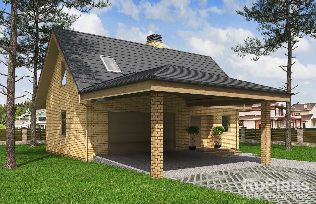 Гараж с жилым мансардным этажом (115 м2, 7м x 12м) Rg5215