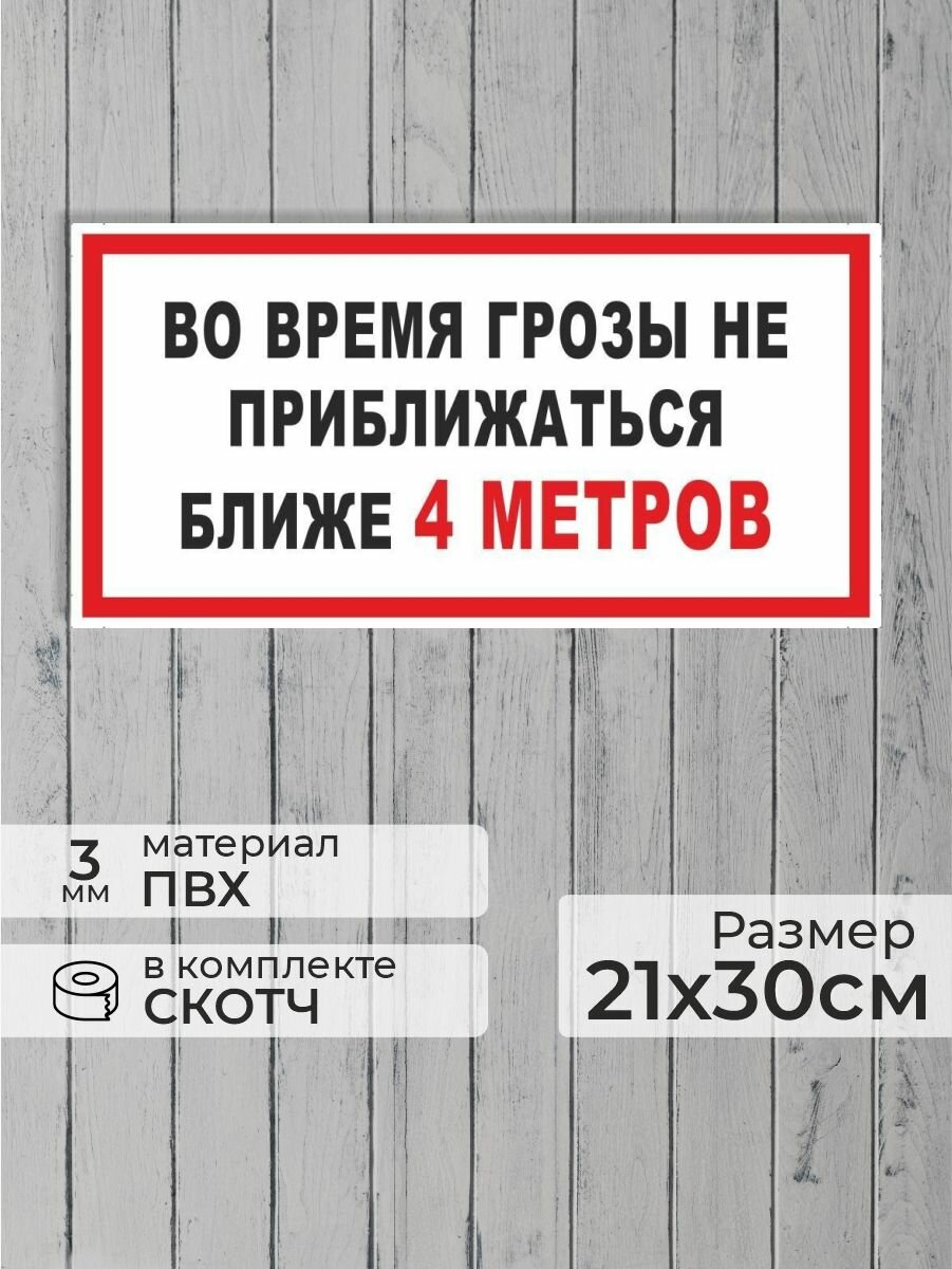 Табличка "Во время грозы не приближаться ближе 4 метров" А4 (30х21см)