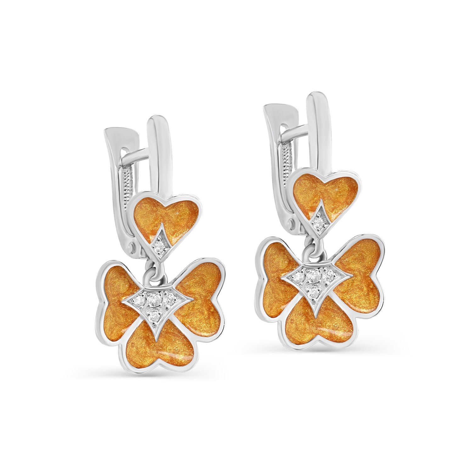 Серьги с подвесками, серебро, 925 проба, родирование, фианит