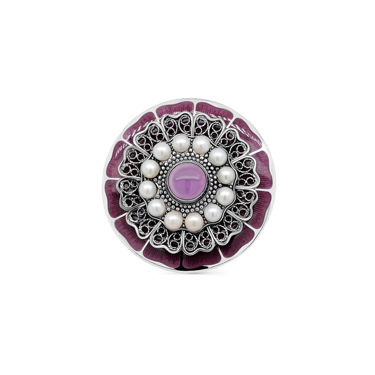 Брошь, серебро, 925 проба, кварц, жемчуг