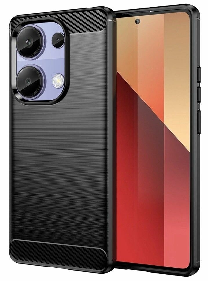 Чехол на Xiaomi Redmi Note 14s силиконовый карбон сталь чёрный