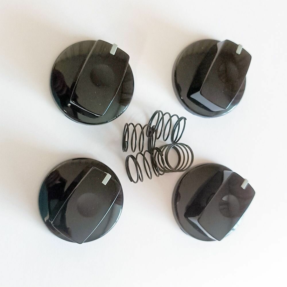 Ручки регулировки пламени варочной поверхности GEFEST моделей СН1210, 1211, 2230, 3210, черные, комплект, срез штока снизу