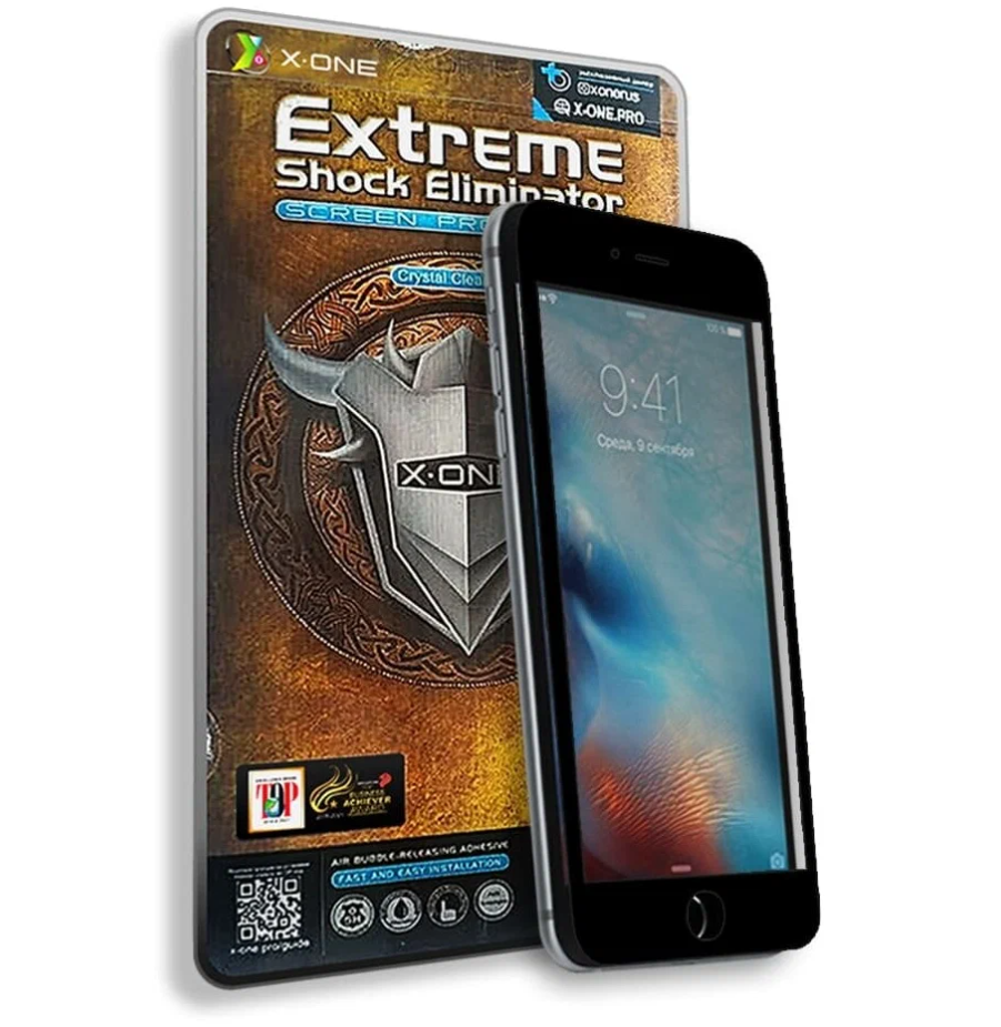 Защитная противоударная бронепленка для iPhone 6+/6S+ X-ONE Extreme Shock Eliminator Coverage 3-го поколения на экран с белой рамкой