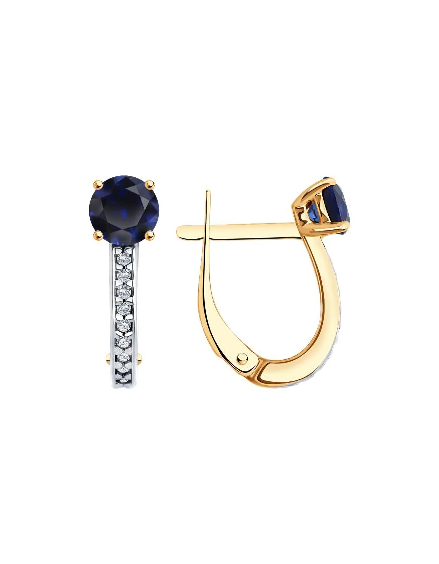 Серьги, серебро, 925 проба, золочение, сапфир синтетический