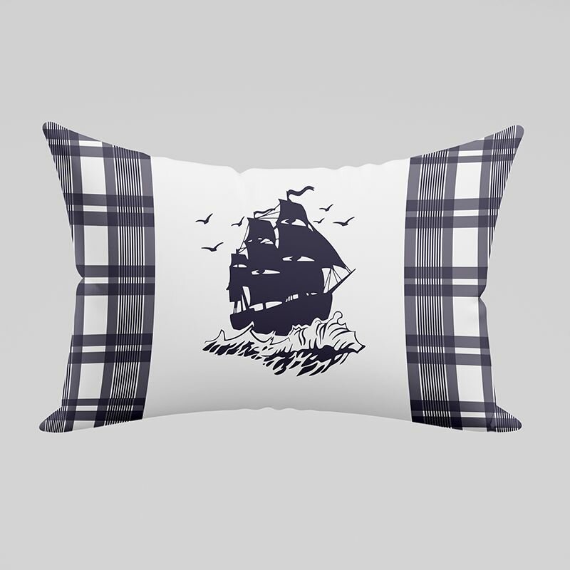 Чехол для подушки с белым кантом Парусник 30х50 Велюр Морская Полоска