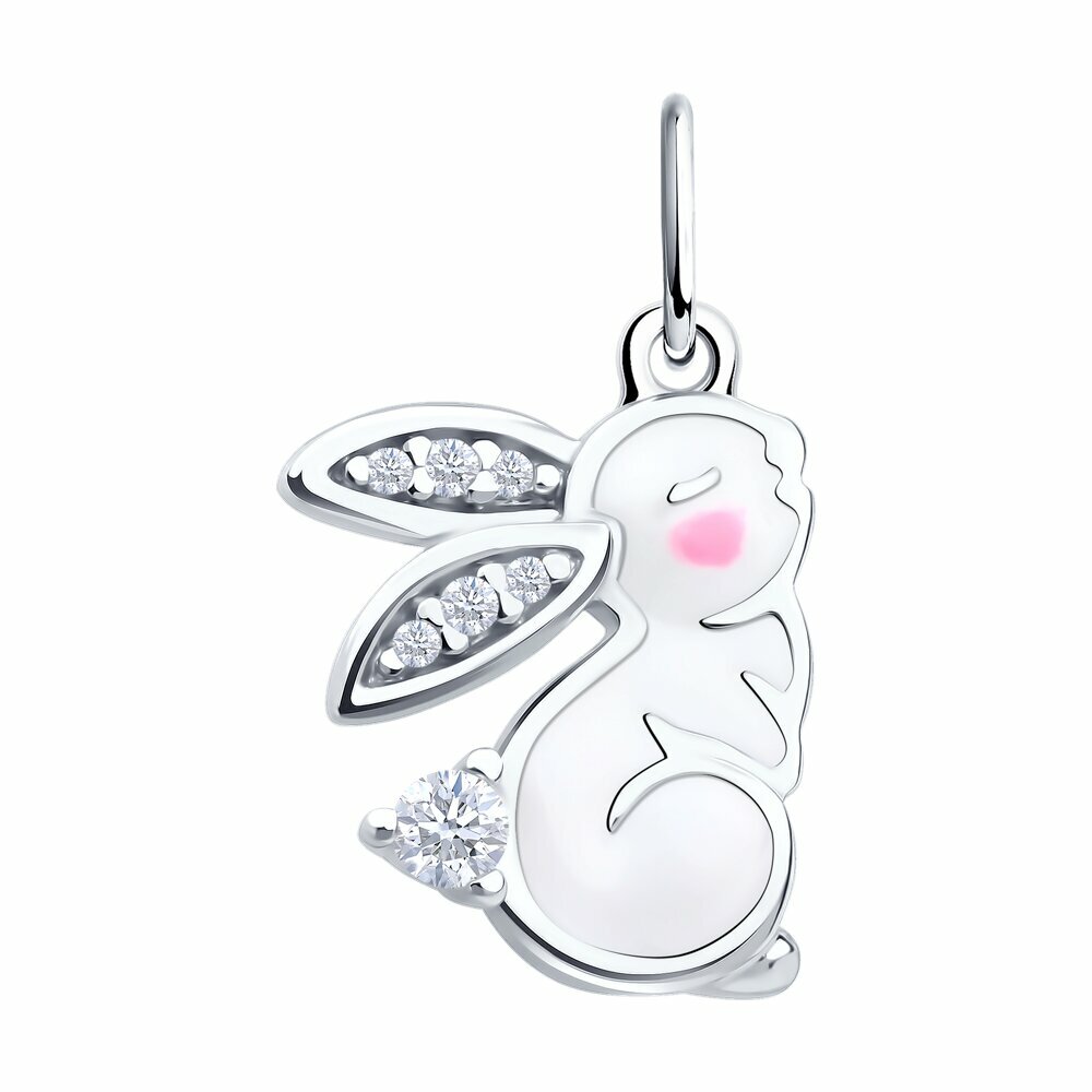 Подвеска, серебро, 925 проба, родирование, фианит, эмаль