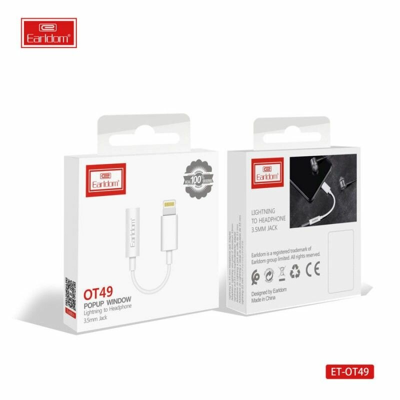 Адаптер Earldom ET-OT49 Apple 8 pin Lightning to 3.5 mm Headphone Jack Adapter Переходник для Наушников для Apple iPhone / iPad Белый Коробка