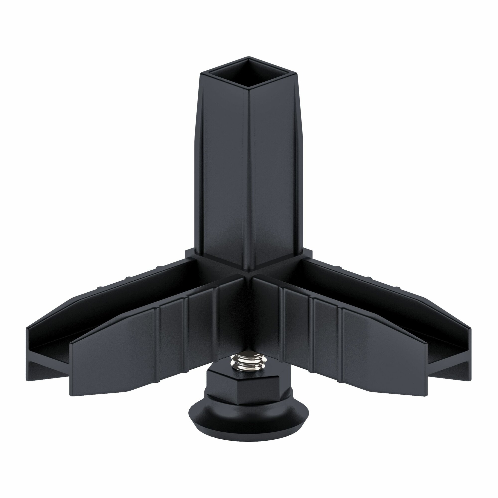 Соединитель профильной алюминиевой трубы найди 3Н с регулируемой опорой, коннектор. Цвет - черный.