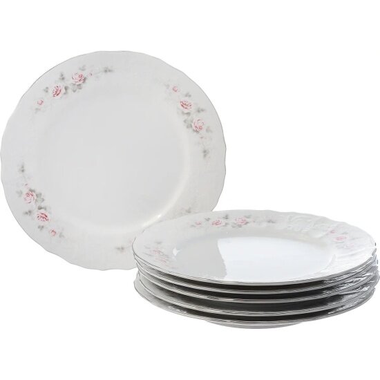 Набор тарелок Bernadotte "Бледные розы отводка платина" 6 шт, 25 см