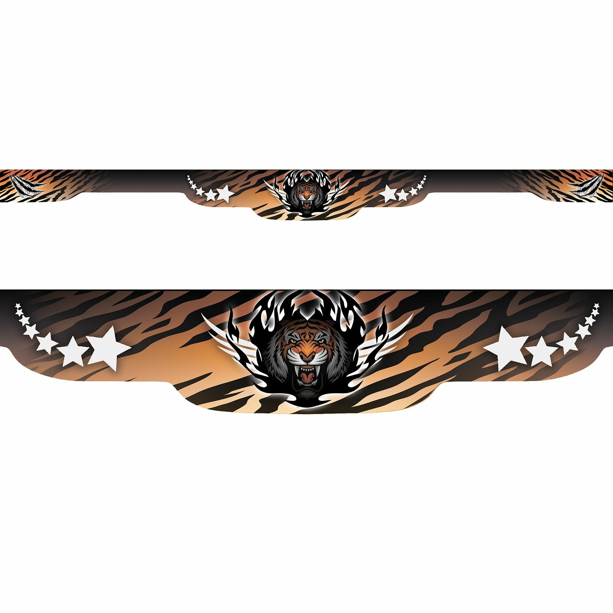 Ламбрекен лобовой 1.5м. габардин/бруно фотопечать Тигр + боковые с рисунком (серый + белая бахрома)