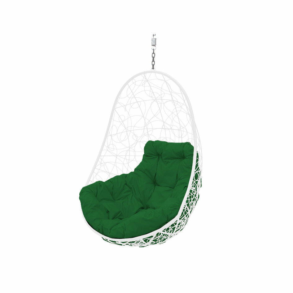 Подвесное кресло овал ротанг белое (без стойки), зелёная подушка