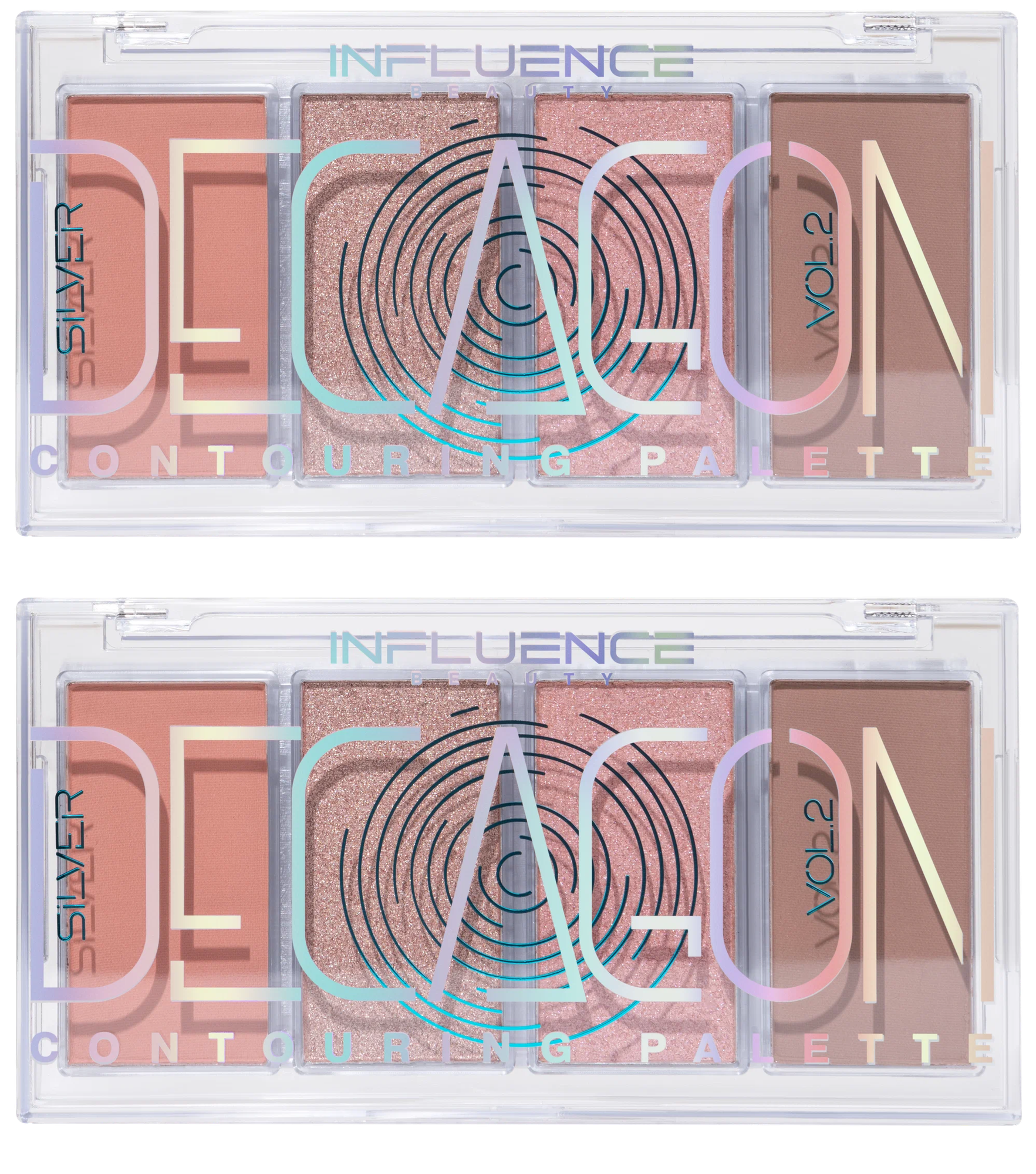Палетка для контуринга Influence Beauty Silver Decagon 4 цвета Contouring palette 2 шт