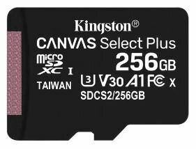 Карта памяти MicroSD 256GB Kingston Class 10 Canvas Select Plus A1 (100 Mb/s) (SDCS2/256GBSP)