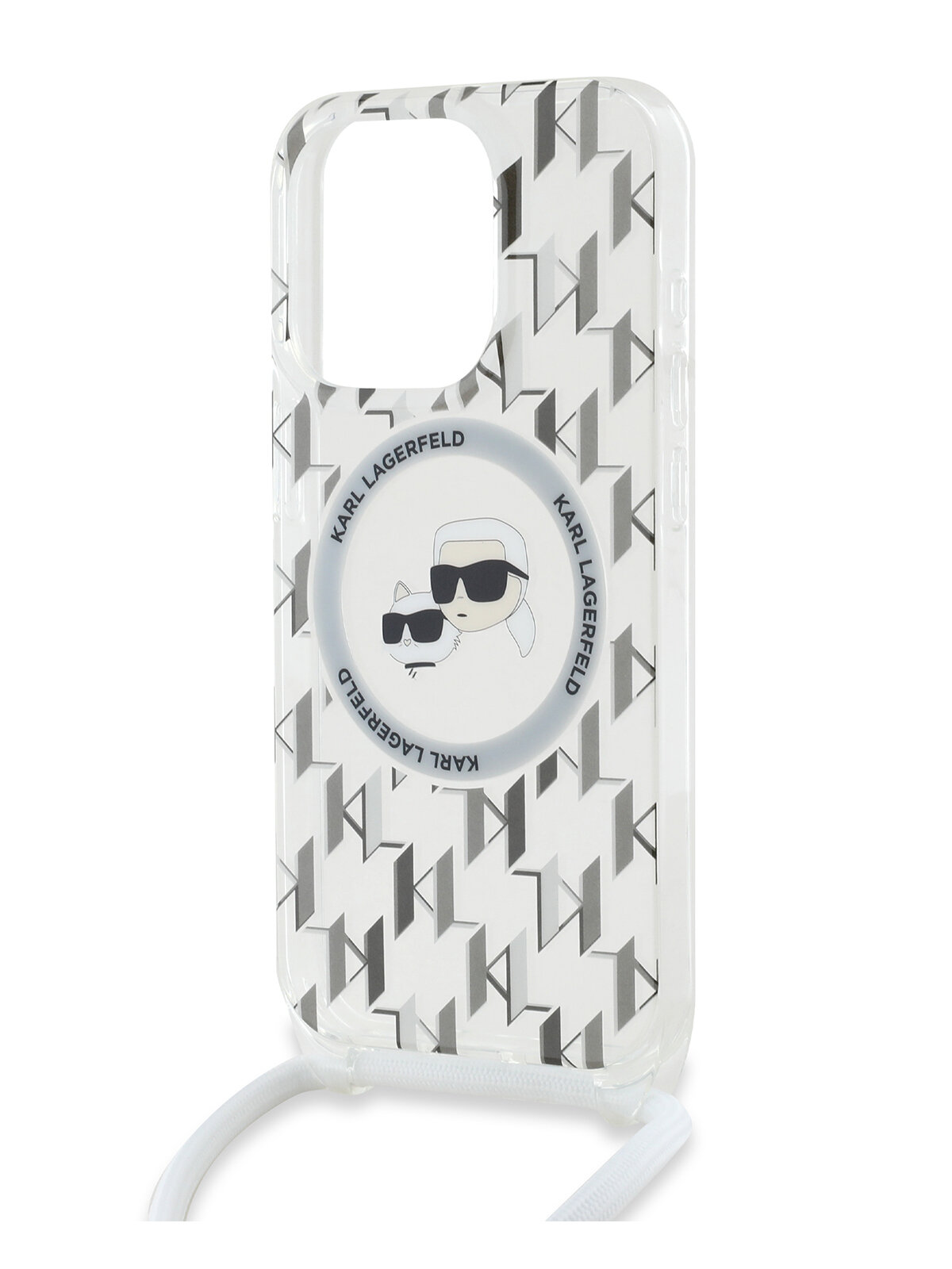 Lagerfeld для iPhone 15 Pro Max чехол Crossbody PC/TPU NFT Karl&Choup Head Hard Trsp (MagSafe) +Cord