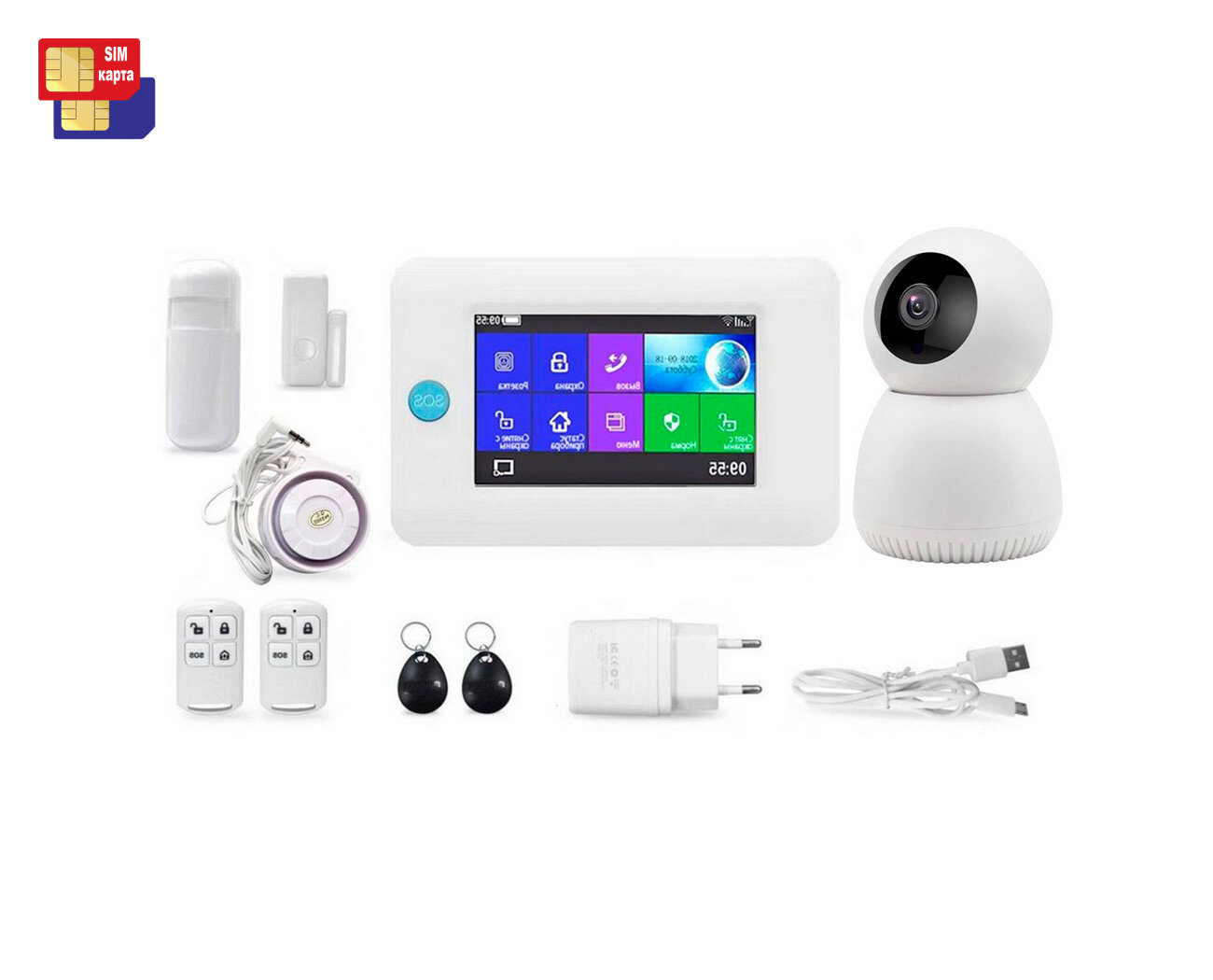 Комплект GSM/Wi-Fi сигнализация с камерой: Страж Galaktika-GSM и HDcom ASW5-107 (Y11223MOK) для дома. До 90 беспроводных датчиков.