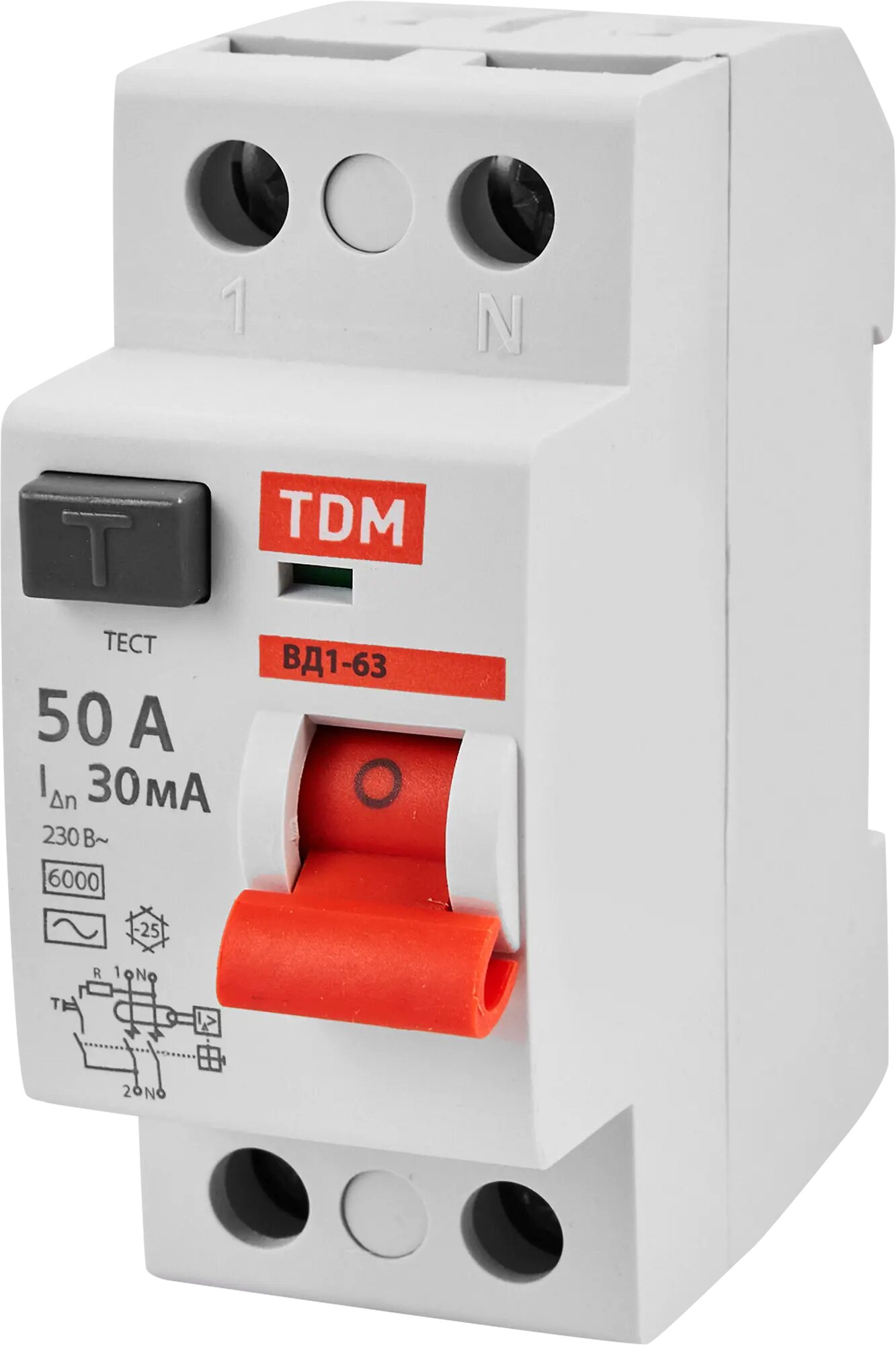 УЗО TDM Electric ВД1-63S 2Р 50 А 30 мА 6 кА AC