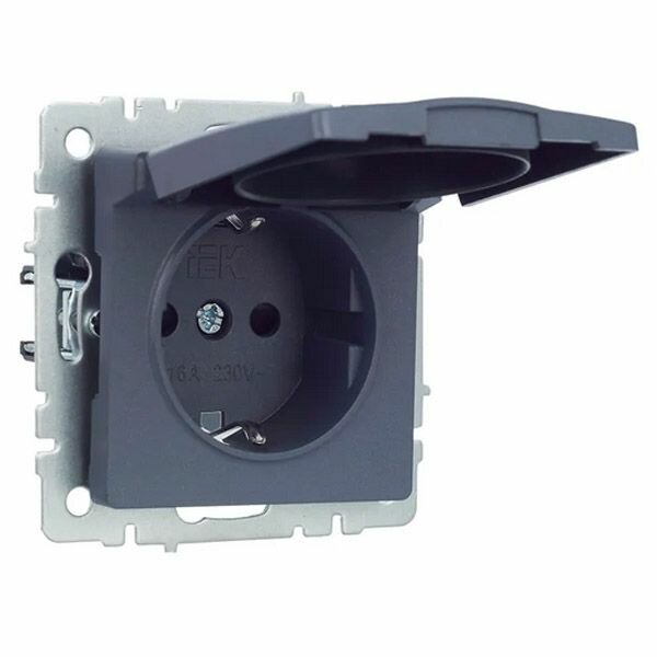 Штепсельная розетка встраиваемая IEK BRITE 16А BR-R16-16-K35 РСбш10-3-БрМ с з/к и шторками с крышкой маренго IP20