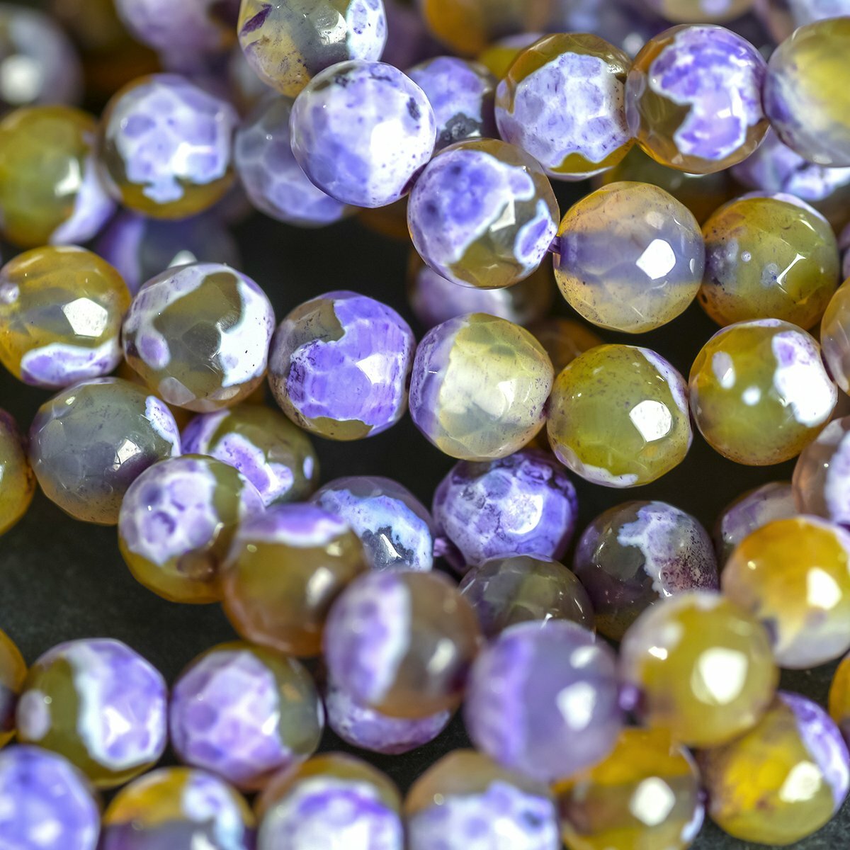 Агат Бусины натуральные 18 шт, с огранкой, цвет желтый/фиолетовый, размер 6 мм