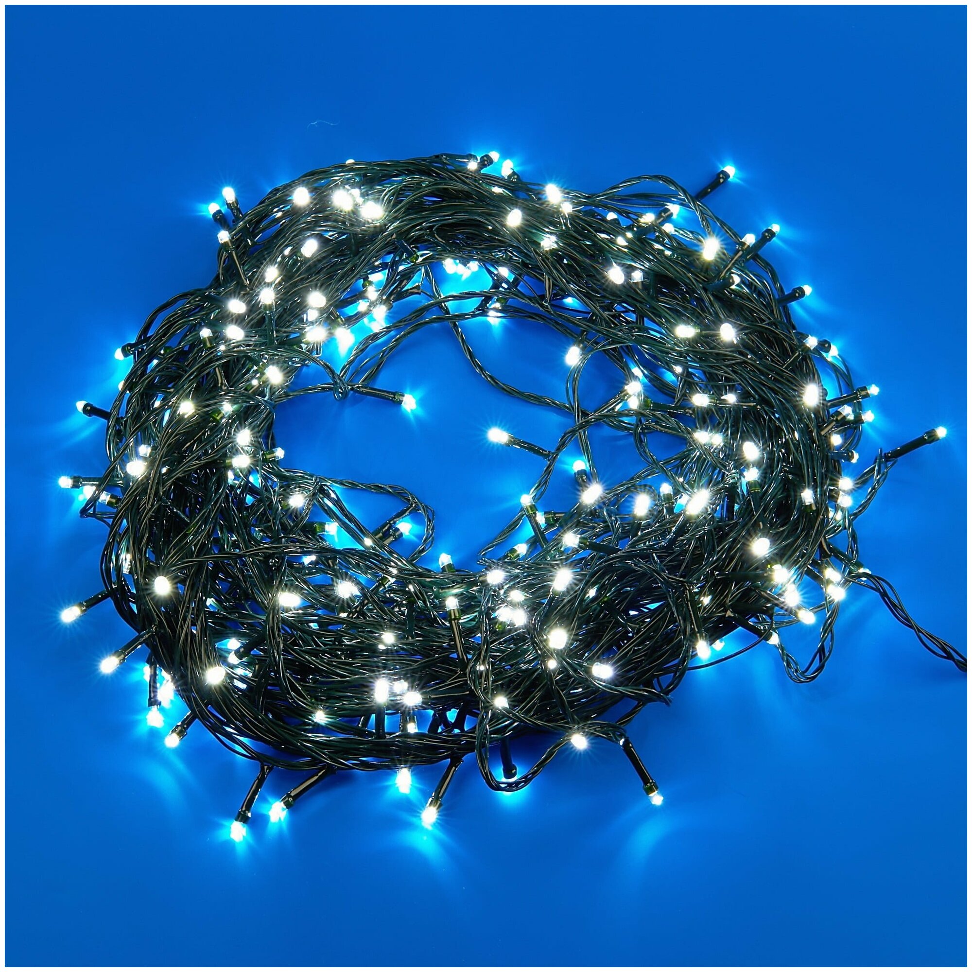 Гирлянда светодиодная. 50м. 500 светодиодов. Белый свет. Uniel. ULD-S5000-500-DGA WHITE IP20, Провод зеленый. UL-00009931