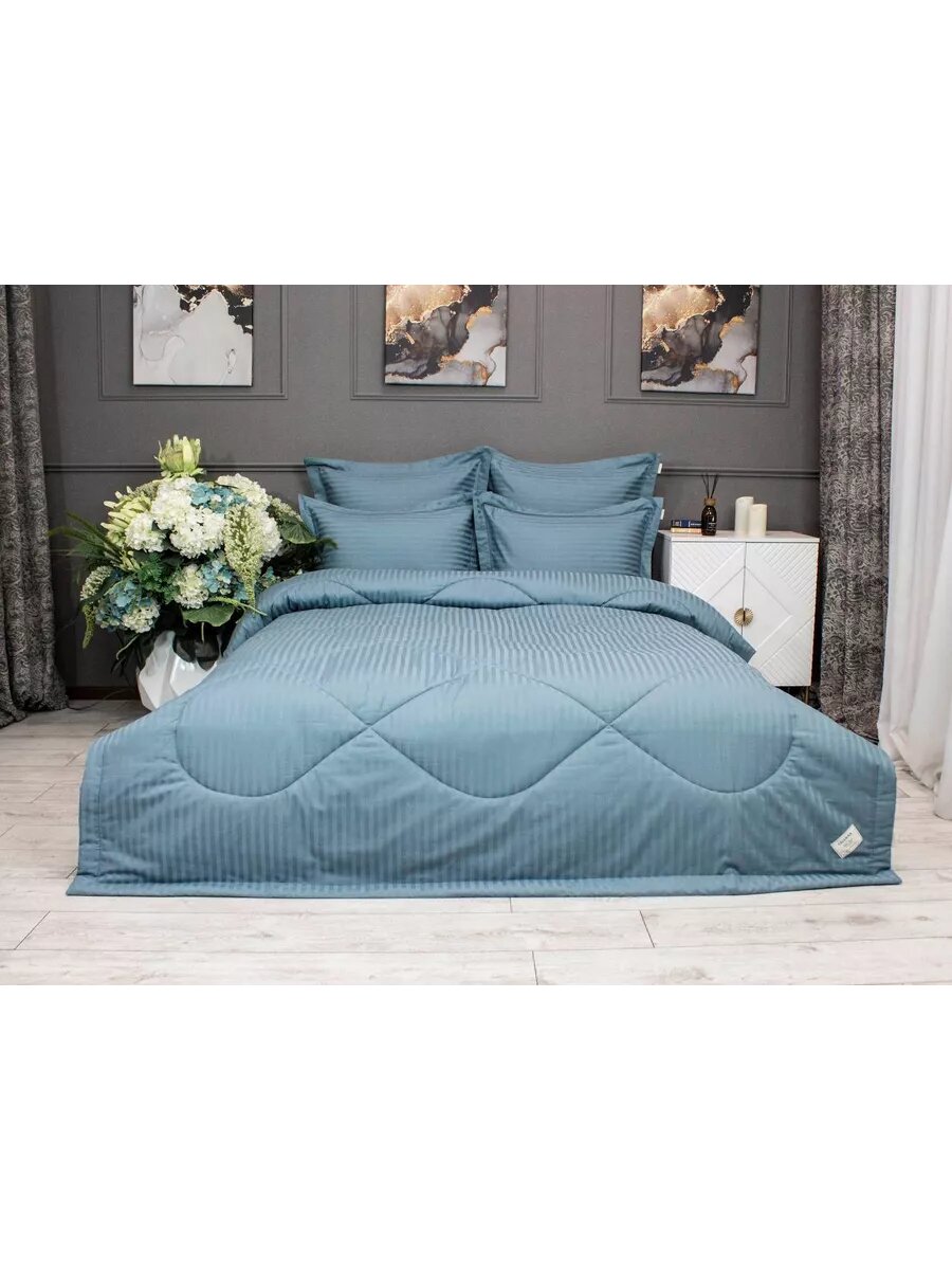 Постельное белье Евро с Одеялом Страйп-Сатин Казанова