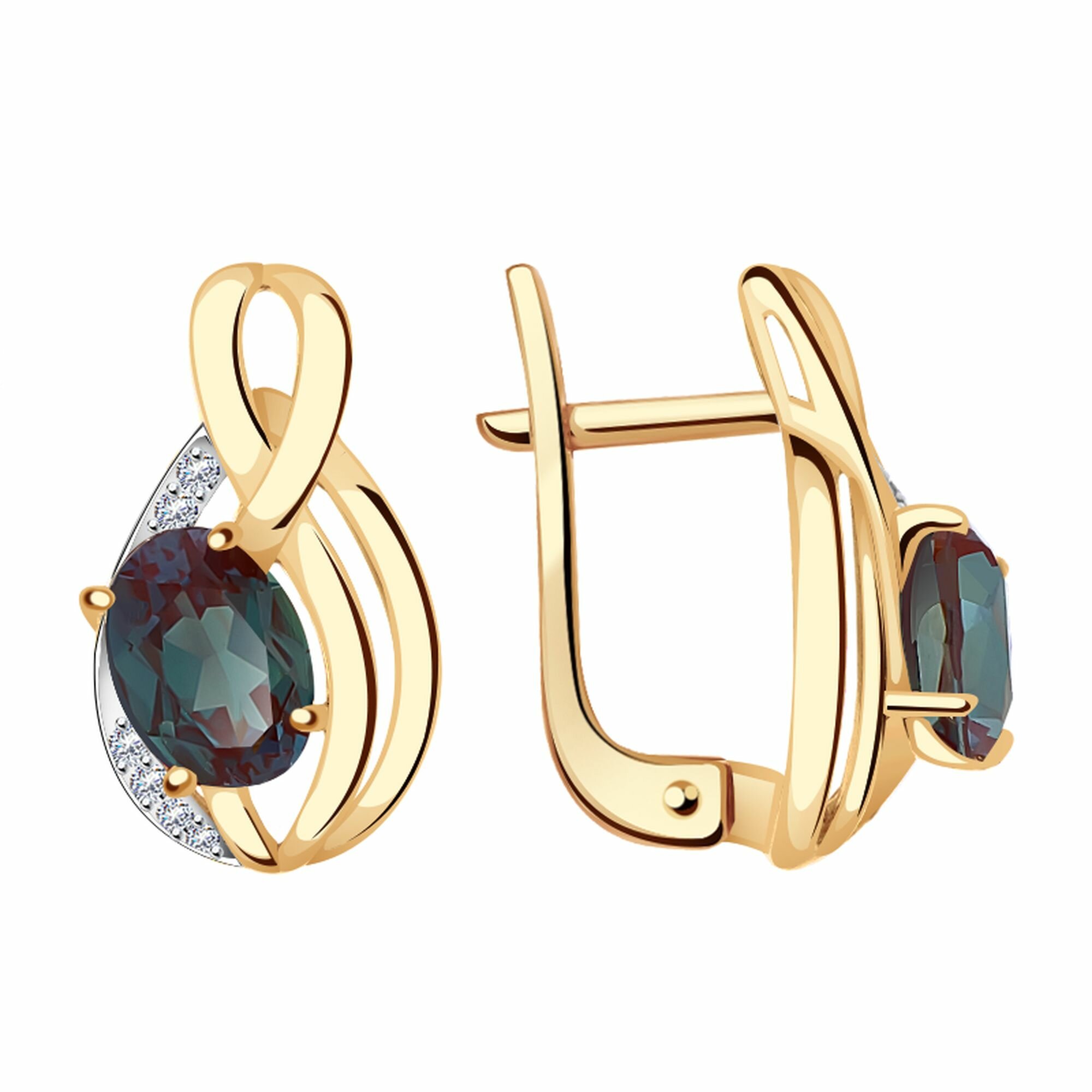 Серьги, красное золото, 585 проба, александрит, бриллиант