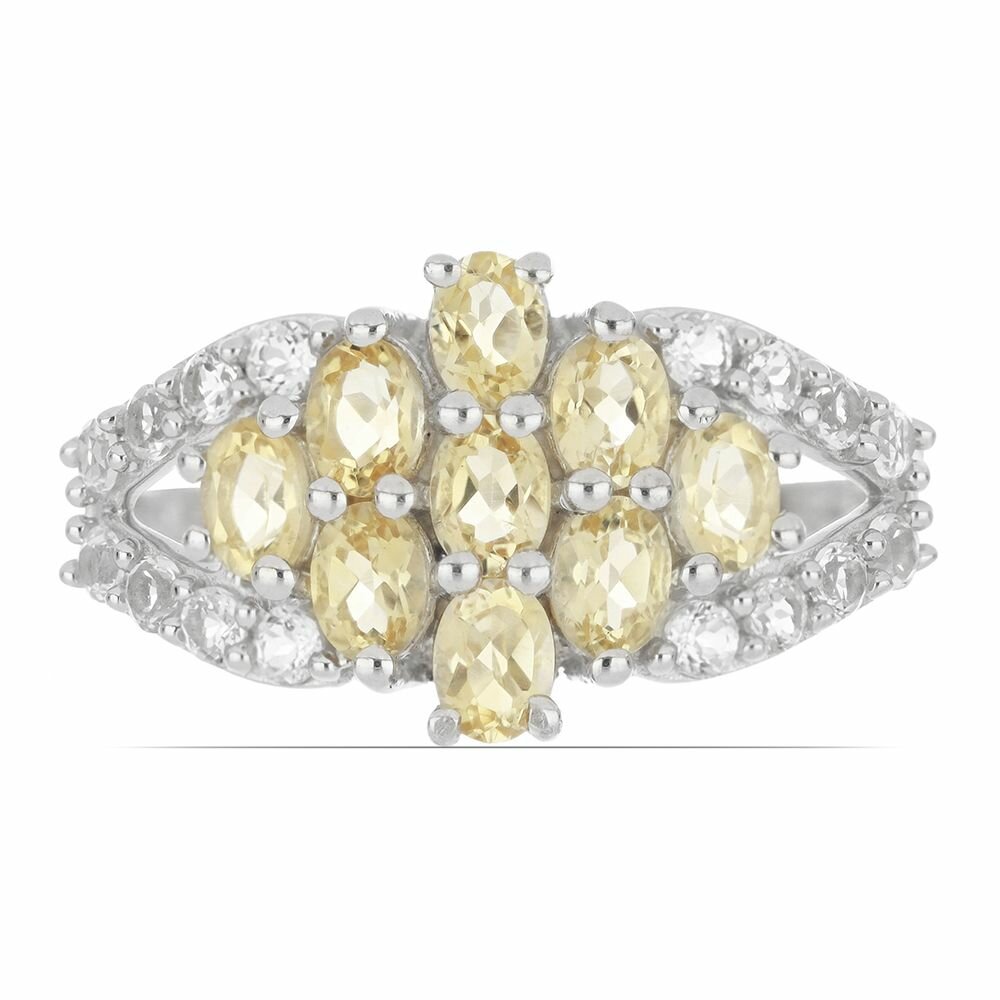 Кольцо, серебро, 925 проба, родирование, цитрин, топаз