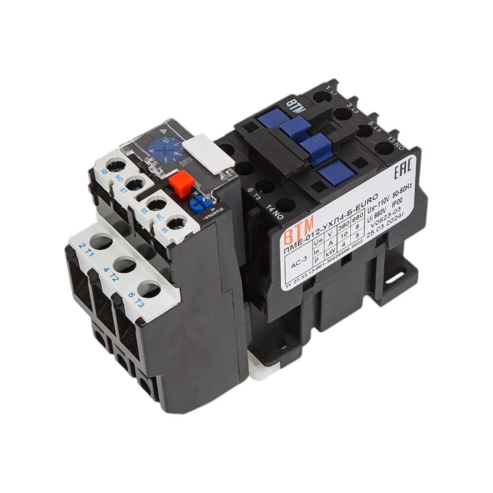 Пускатель ВТМ (S) ПМЕ-012-10А-110АС-(1з)-РТЛ1014-2(7,0-10,0А)-УХЛ4-Б-EURO ВТМ00073721