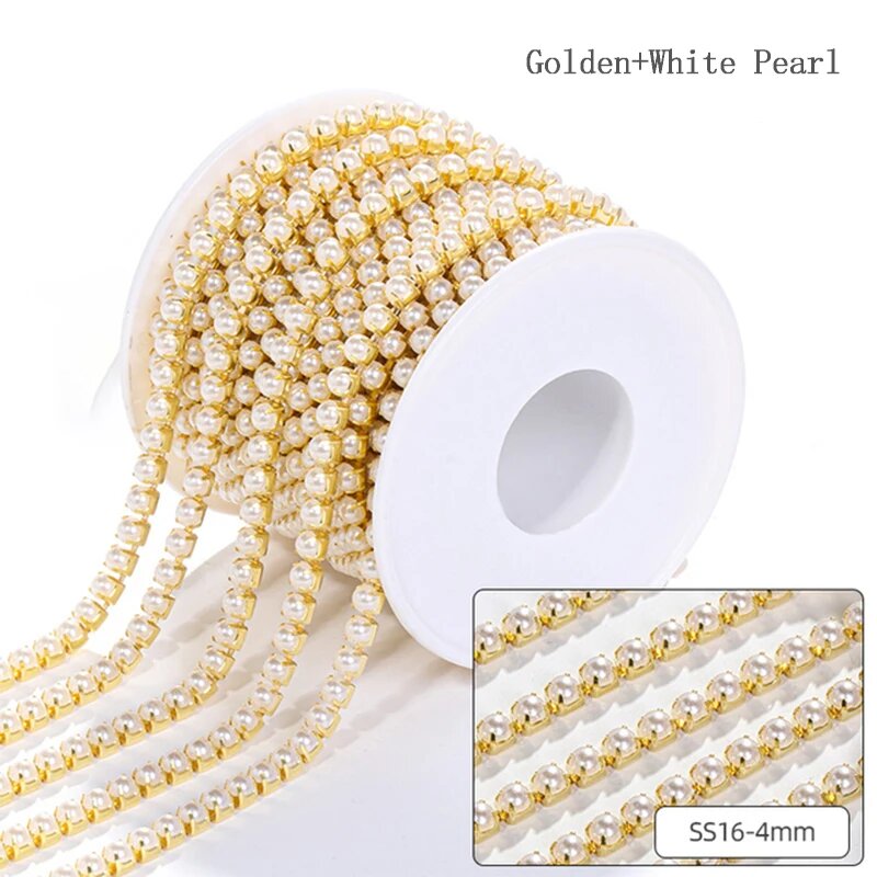 Цепочка XiChuan из стекла с кристаллами 1 ярд 1 Yard, SS6, Golden Back Pearl