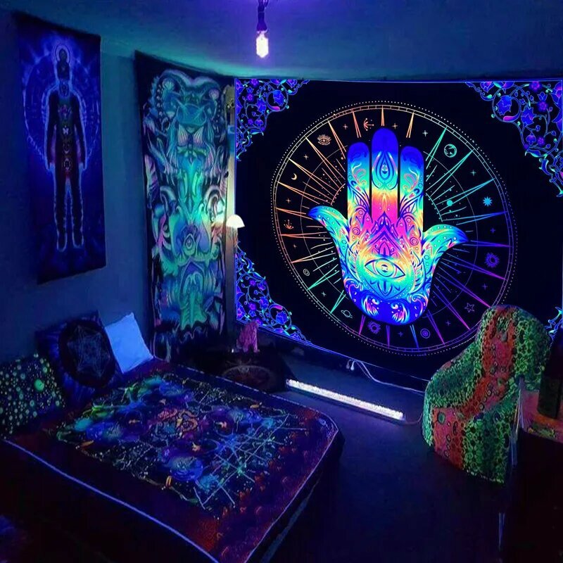 Психоделический гобелен 230x150см, бирюзовый