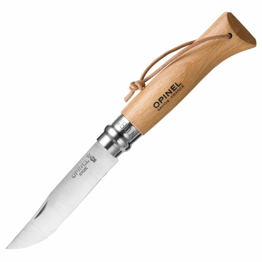 Нож Opinel №8, нержавеющая сталь, бук, темляк.