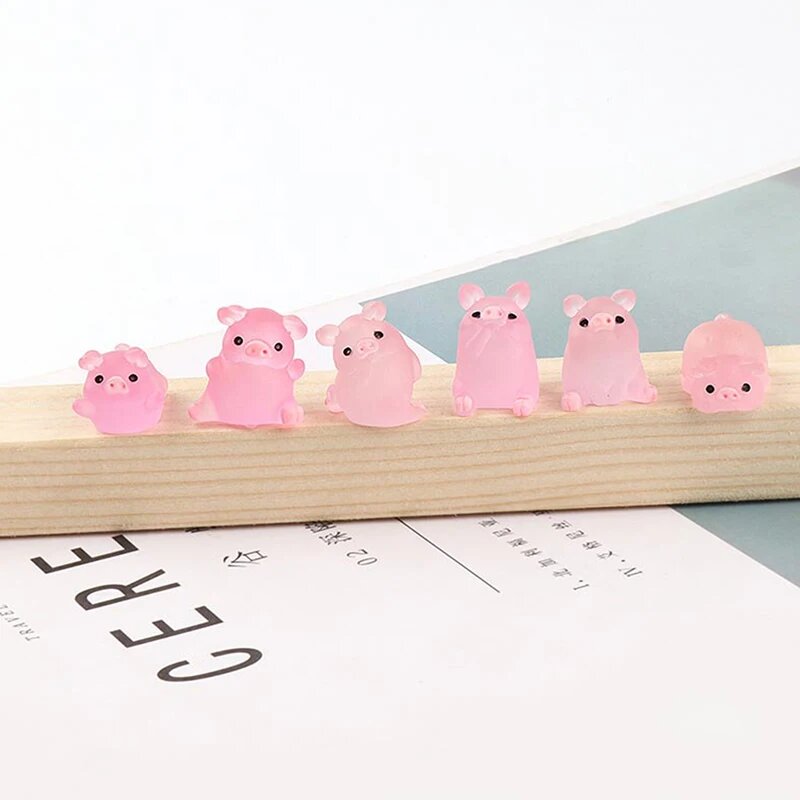 Светящиеся мини-фигуры свинок из смолы, 6 шт.