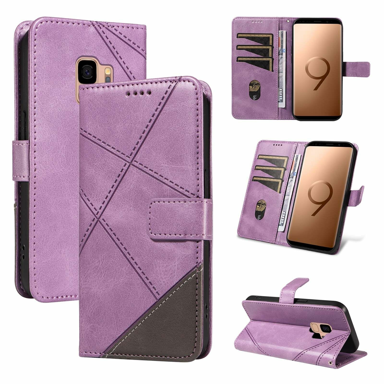 YIKATU Чехол книжка для Samsung Galaxy S9 (Самсунг Галакси С9) кожаный черный с магнитной застежкой, flip чехол с функцией подставки, С вытяжным шнуром