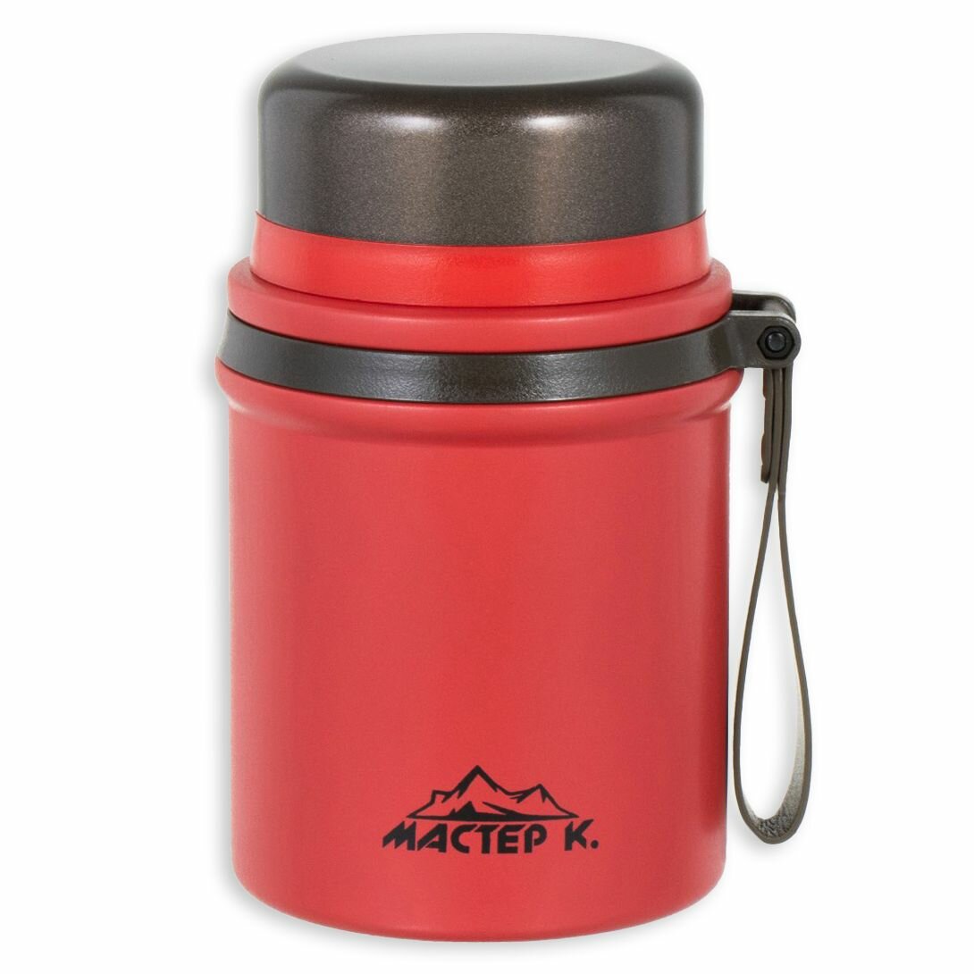 Термос для еды "Мастер К", 800 мл, термос для супа с широким горлом и дополнительной емкостью для горячих блюд, в комплекте: складная ложка, крышка-кружка, теплоемкость 12 ч, цвет красный