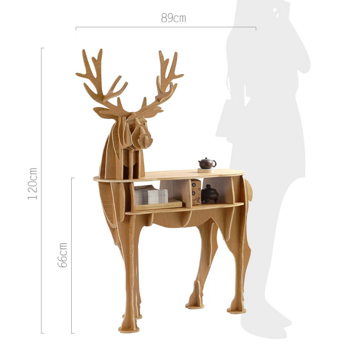 Консоль Wooden Deer Table (120см/ с открытыми полочками / цвет натуральное дерево)