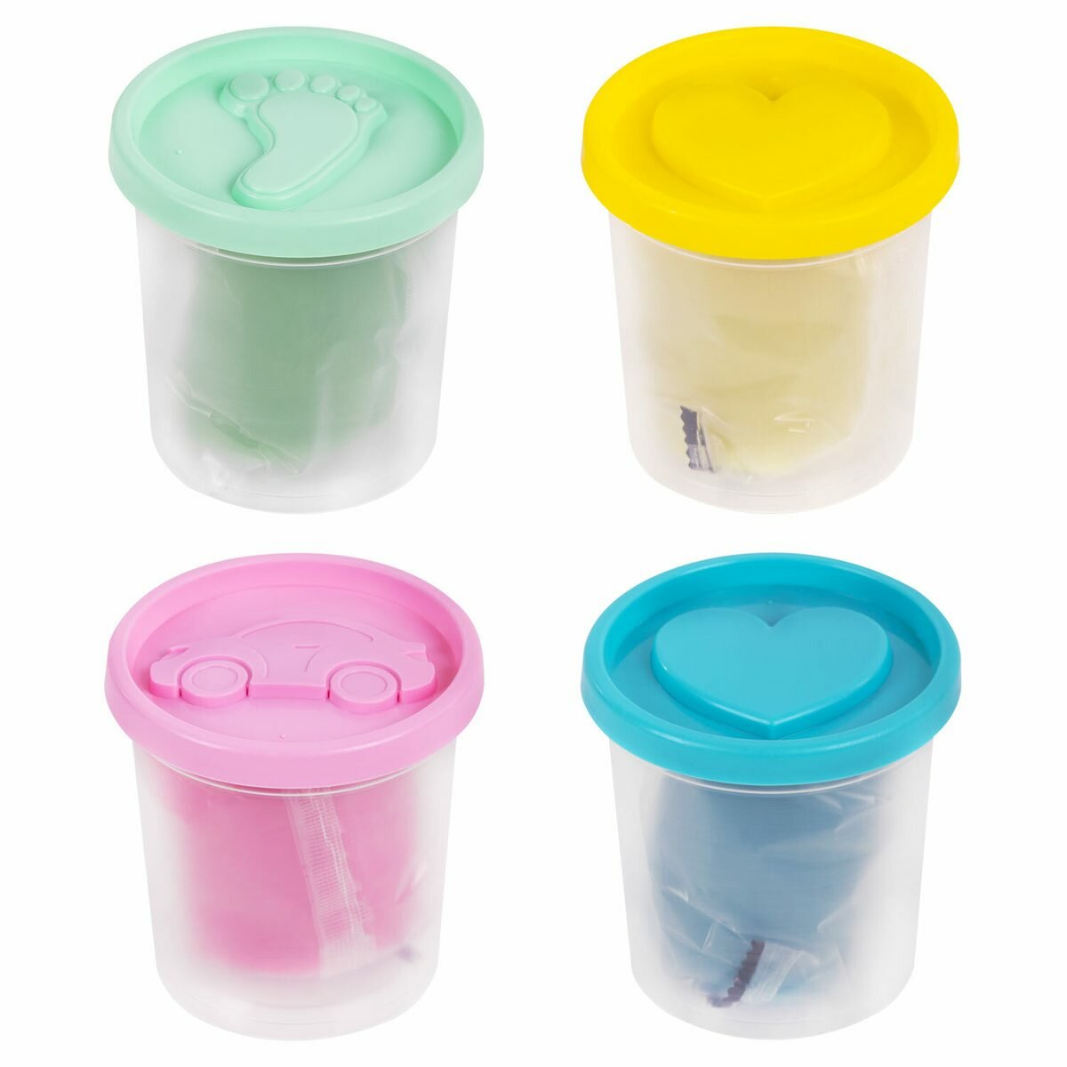 Пластилин-тесто для лепки Brauberg Kids, 4 цвета, 560г, пастельные цвета, крышки-штампики (106717)