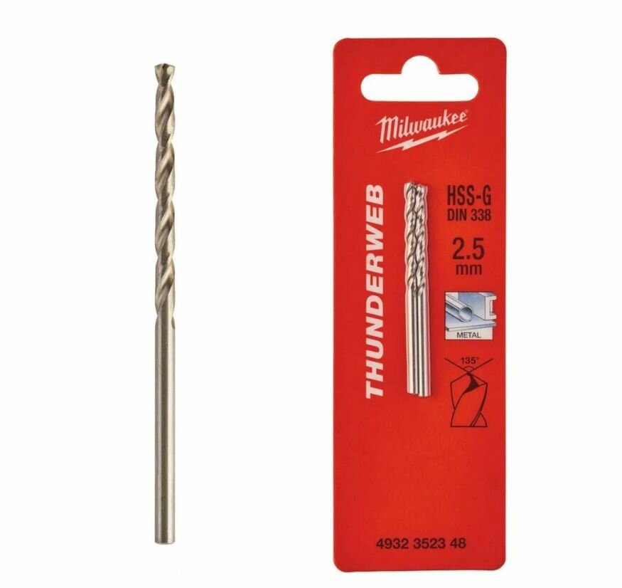 Сверло по металлу Milwaukee Thunderweb HSS-G 2,5*30*57мм 2шт 4932352348