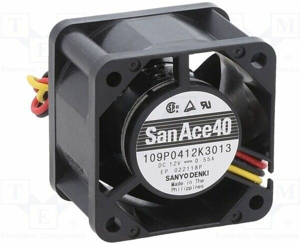 Вентилятор SANYO DENKI 109P0412K3013 осевой 40х40х28мм,12В DC 0.55А 6.6Вт качения 15500об/мин 3 провода 1 шт