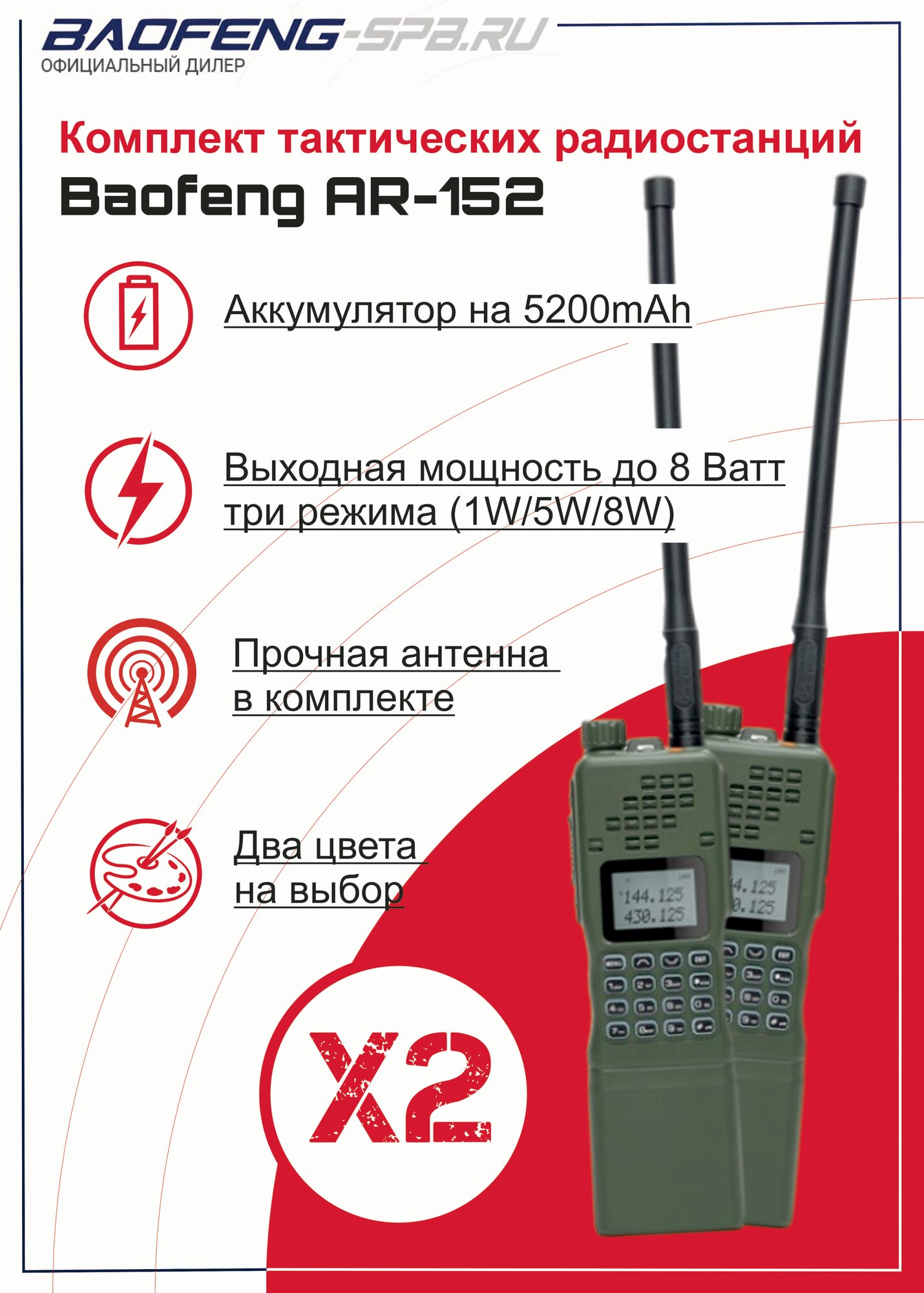 Комплект Тактических радиостанций Baofeng AR-152 зеленые