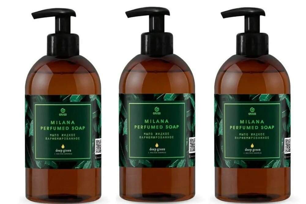 GRASS Парфюмированное жидкое мыло Milana Deep green, с маслом конопли, 300 мл х 3 шт