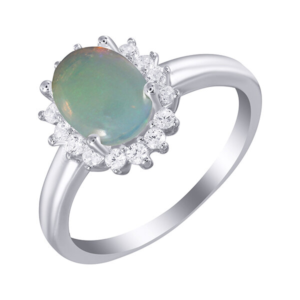 Кольцо, серебро, 925 проба, родирование, опал, циркон