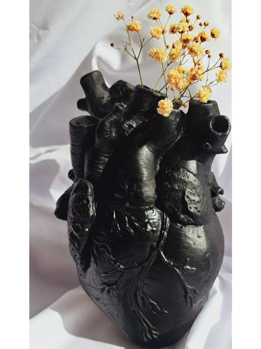 Гипсовая ваза в форме сердца, декоративная, из гипс, черный цвет