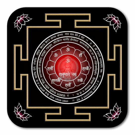 YAN125 хануман янтра, на черном фоне (металл, цветная печать, размер 5,2*5,2 см.), 1 шт.