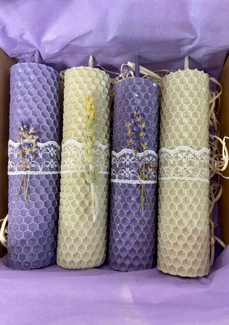 Подарочный набор в коробке свечей из вощины / Свечи из натурального пчелиного воска