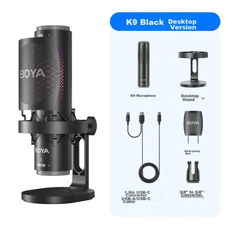 Микрофон проводной BOYA K9 для интервью, для компьютера, для подкастов/радио/телевидения, студийный, black