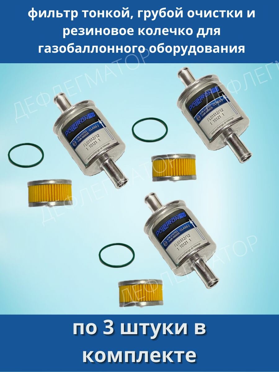 Набор из фильтров тонкой, грубой очистки и резинового колечка для газобаллонного оборудования (3 штуки)