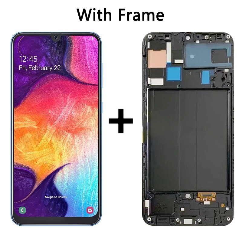 Дисплей AAA для Samsung A50 SM-A505FN/DS A505F/DS A505, дигитайзер сенсорного Black With Frame