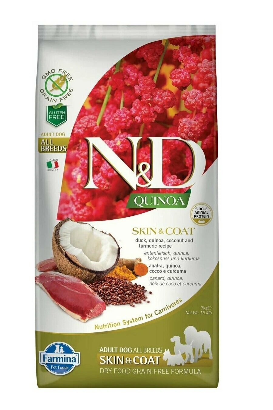 Farmina Корм сухой ND DOG GF Quinoa Skin&Coat Duck для взрослых собак с уткой уход за кожей и шерстью 7 кг