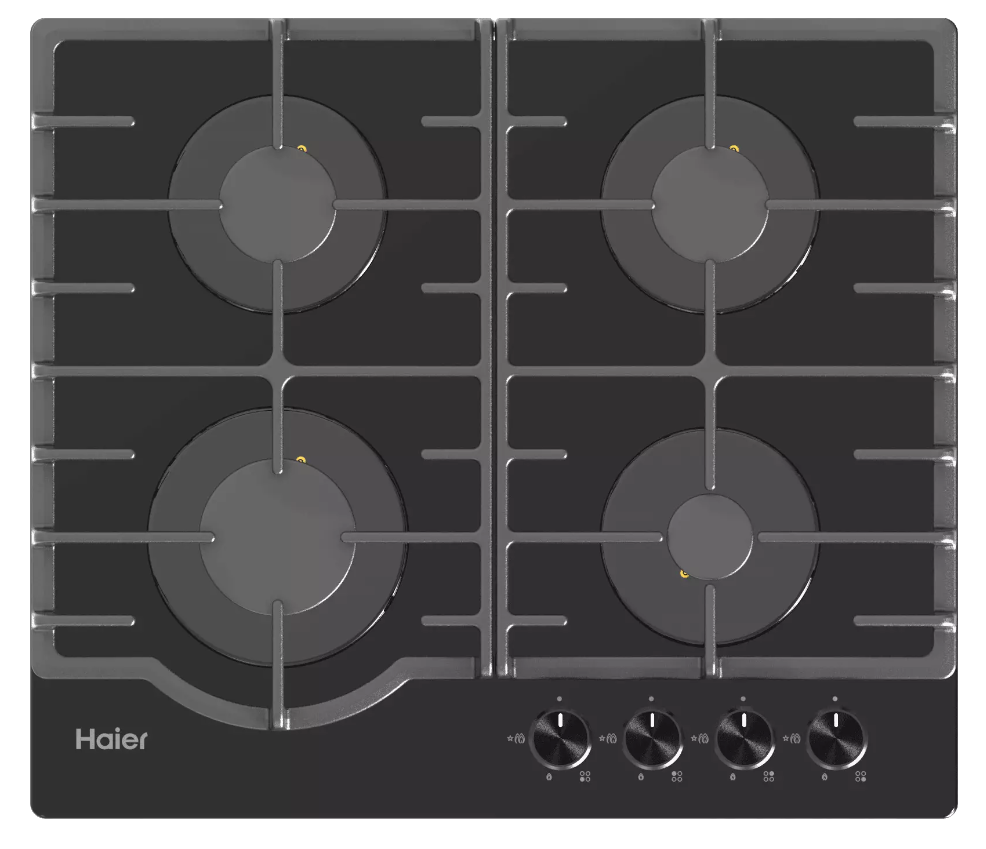 Варочная панель Haier HHX-G64RNLB, газ, чугун, 4 конфорки, закаленное стекло